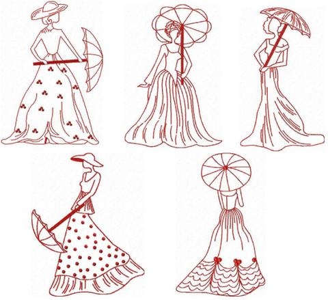 Redwork Umbrella Ladies